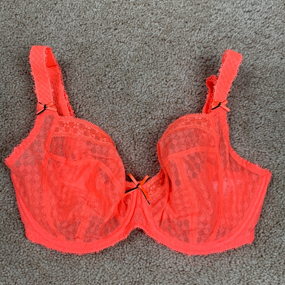Freya Neon Orange Lace Unlined Underwire Bra Sz 30h - Gem